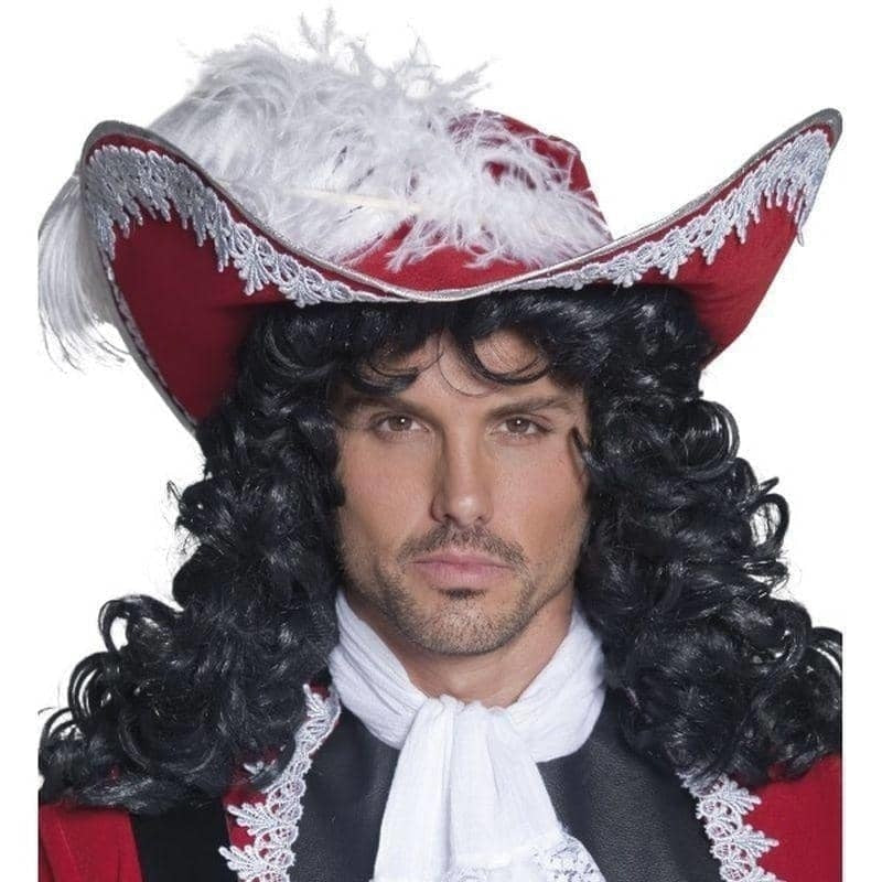 Pirate Captain Hat Adult Red With Feather